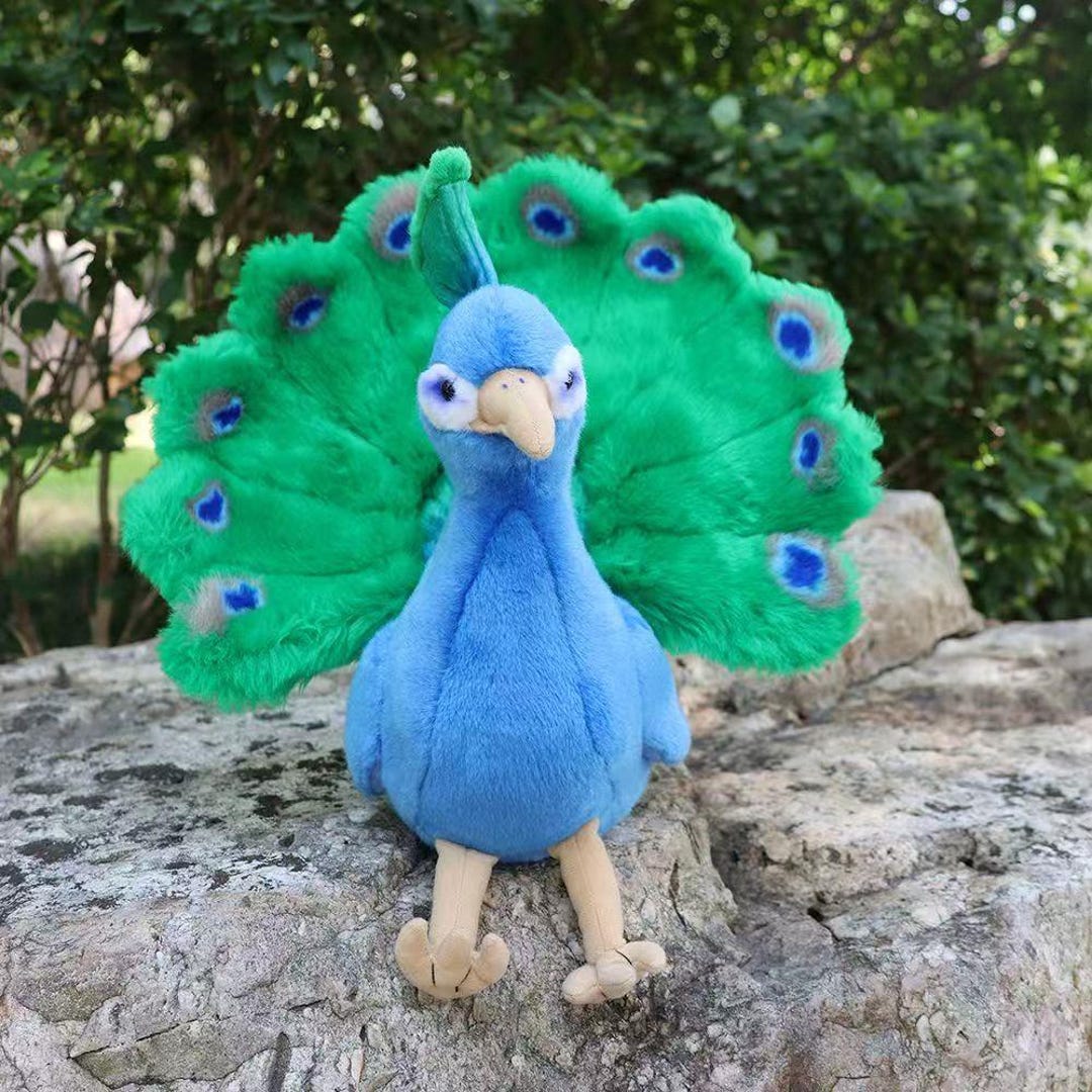 Cute and Lifelike Peacock Plush Toy - Soft Teal Patterned Plush Animal ...