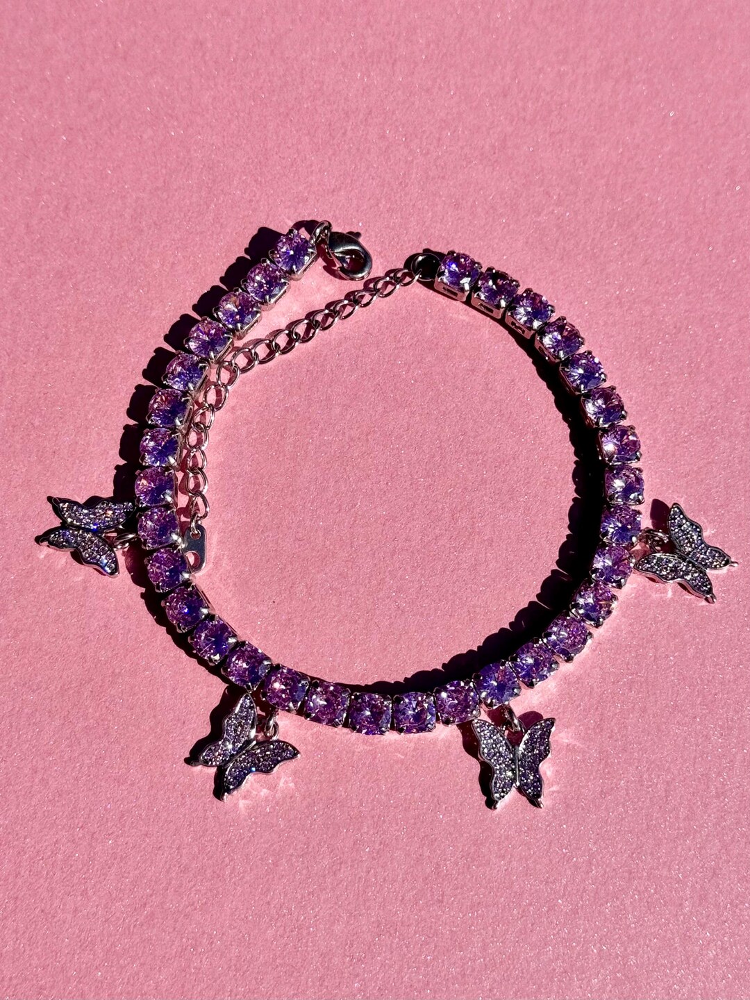 Butterfly Pink Anklet Adjustable ,sterling Silver Anklet, Ankle ...