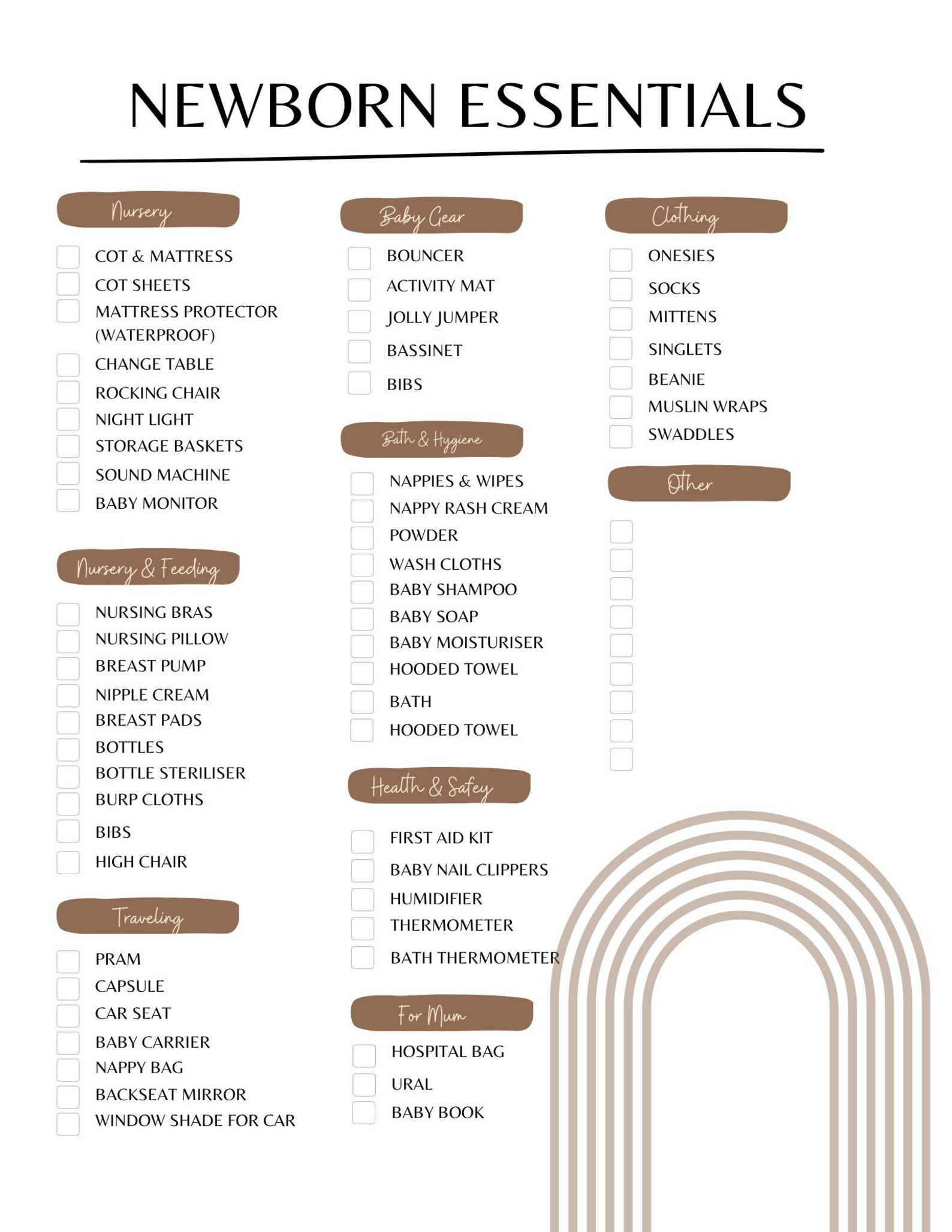 Newborn Checklist / Baby Checklist / Template / Neutral Rainbow ...