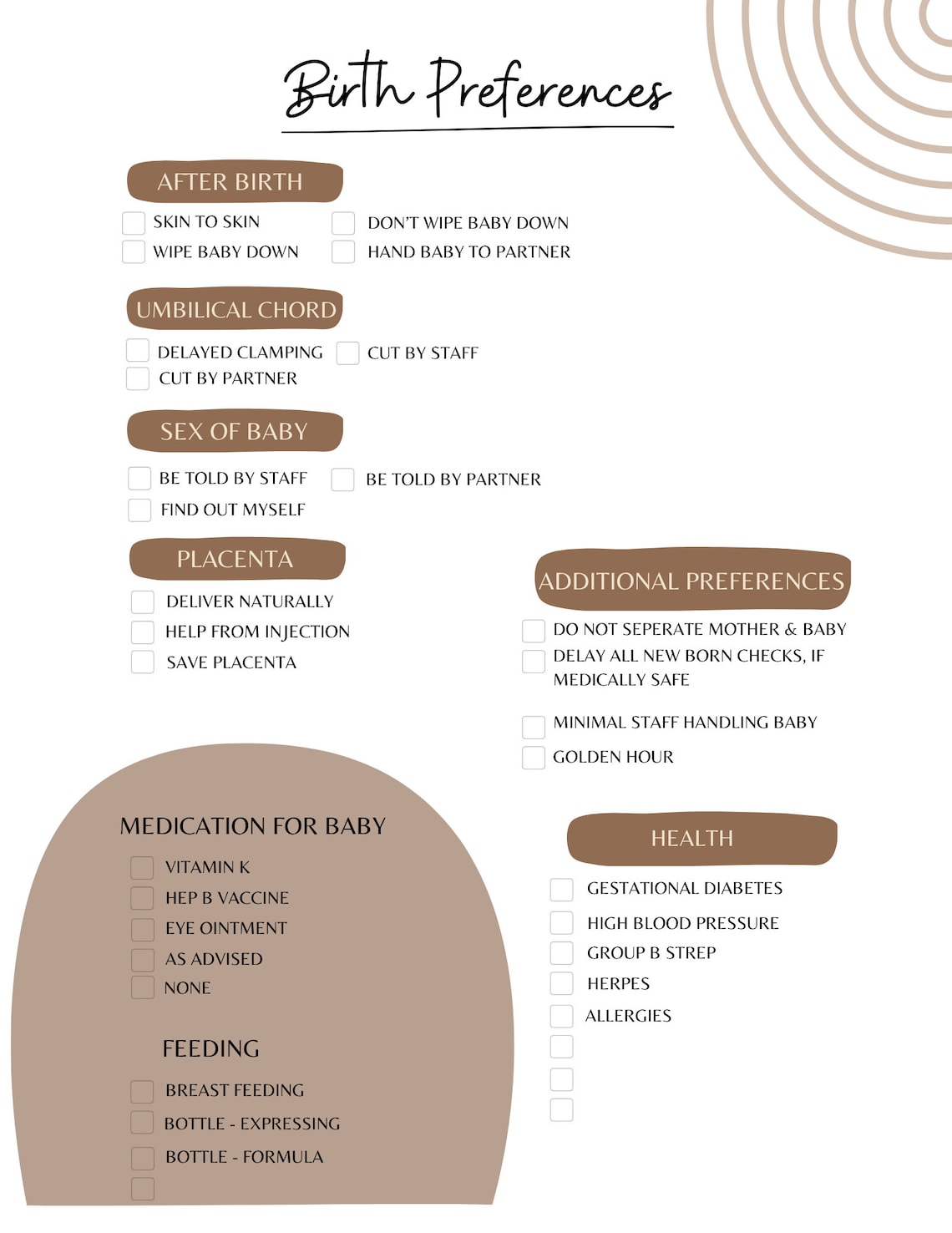 Birth Preferences Template / Checklist / Organiser / Pregnancy ...
