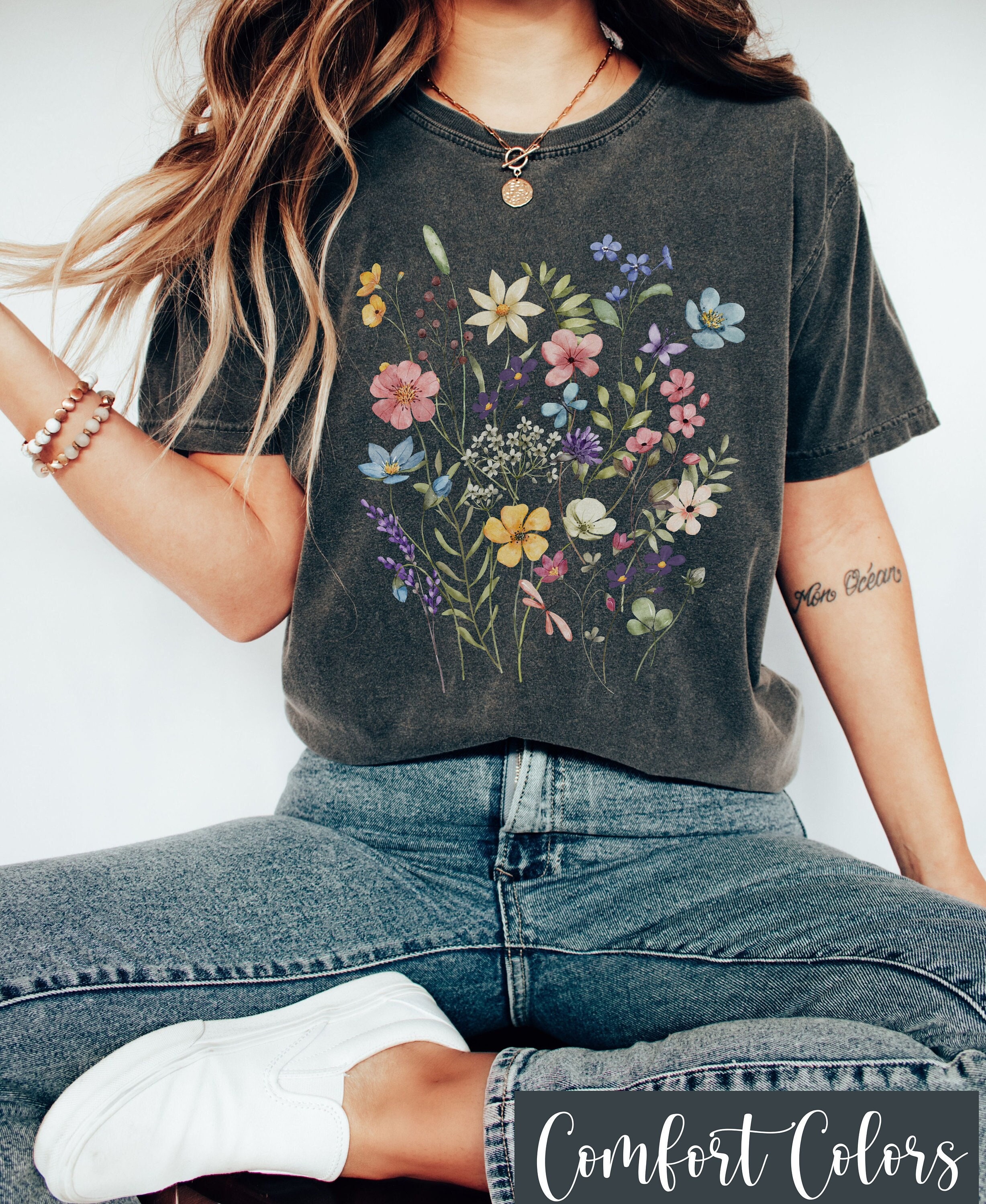 Wildflower Shirt, Flower Shirts, Aesthetic Wildflower Shirt, Botanical Floral, Minimalist Shirts ...