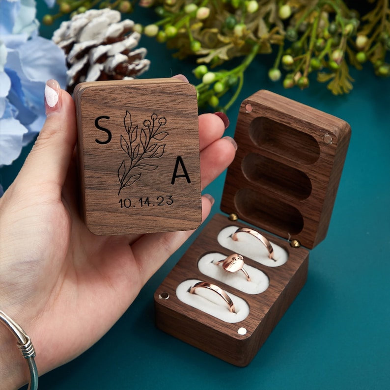 Customize Wedding Ring Box, Engrave Wooden Square Ring Box, Square ...