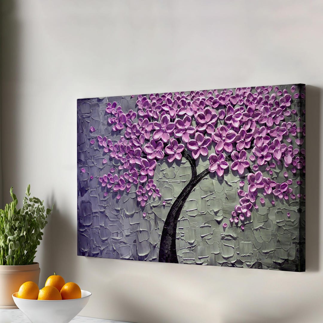 Pink Flower Tree Oil Painting Look Decorative Canvas Wall Art, Abstract ...