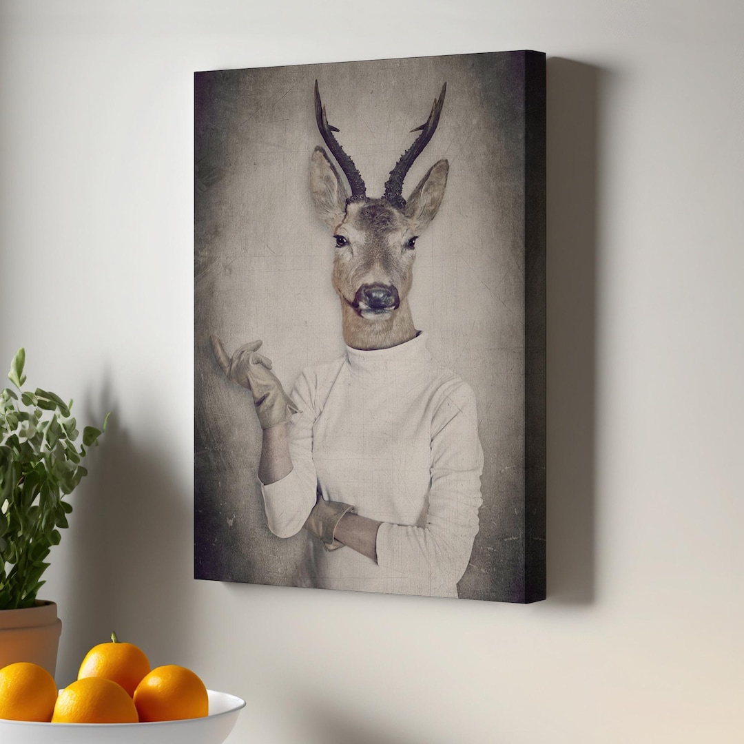 Human With Gazelle Head Canvas Art, Large Wall Art, Housewarming Gifts ...
