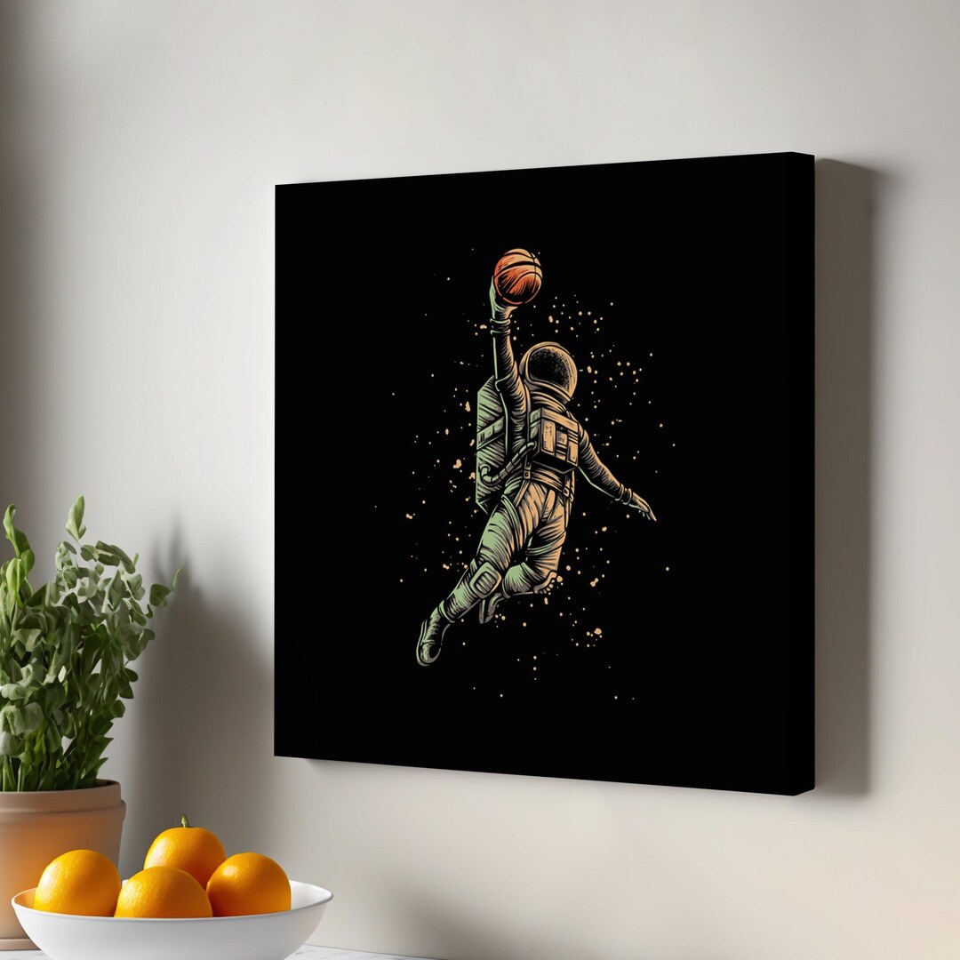 Astronaut Playing Basketball on the Moon Canvas Painting, Minimal ...
