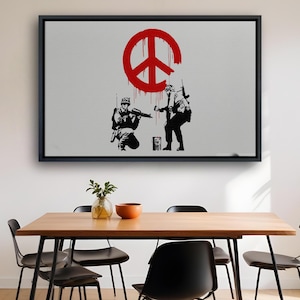 Banksy, Soldiers Making Peace Sign Canvas Painting, Large Wall Art ...
