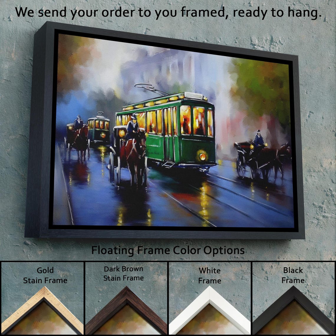 Vintage Tram Retro Oil Painting Style Decorative Canvas Wall Art ...