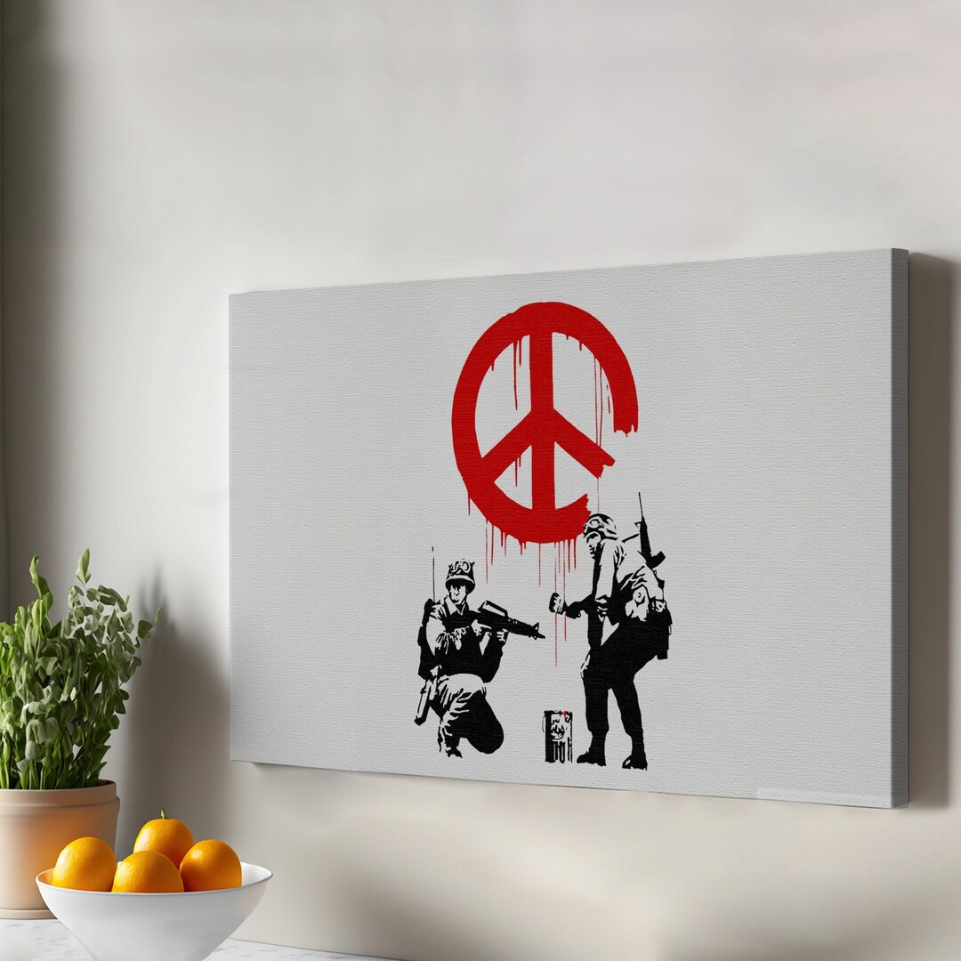 Banksy, Soldiers Making Peace Sign Canvas Painting, Large Wall Art ...