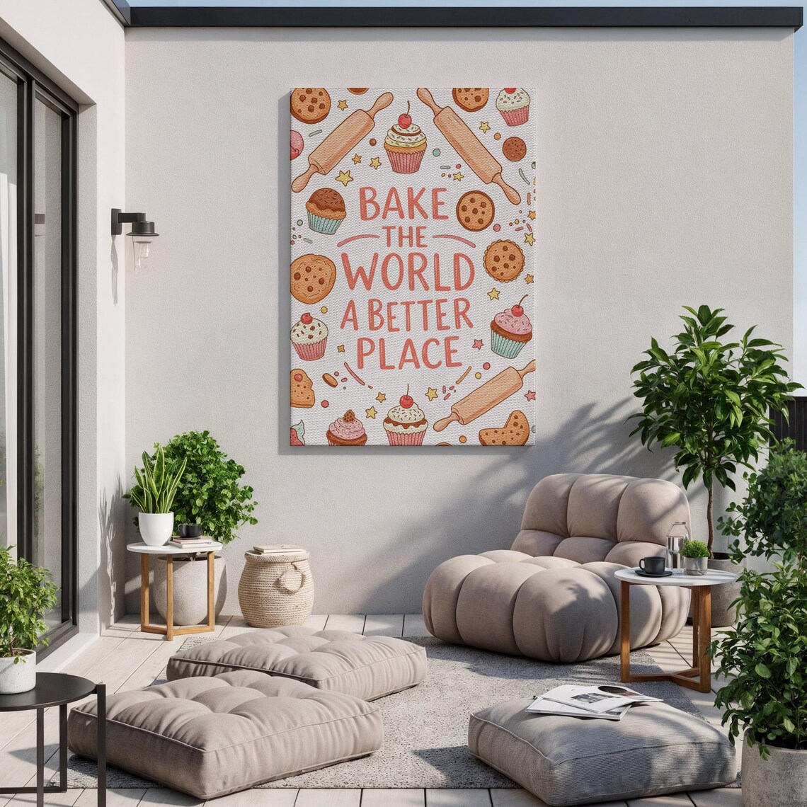 Bake the World A Better Place Canvas Print, Fun Kitchen Wall Art With ...