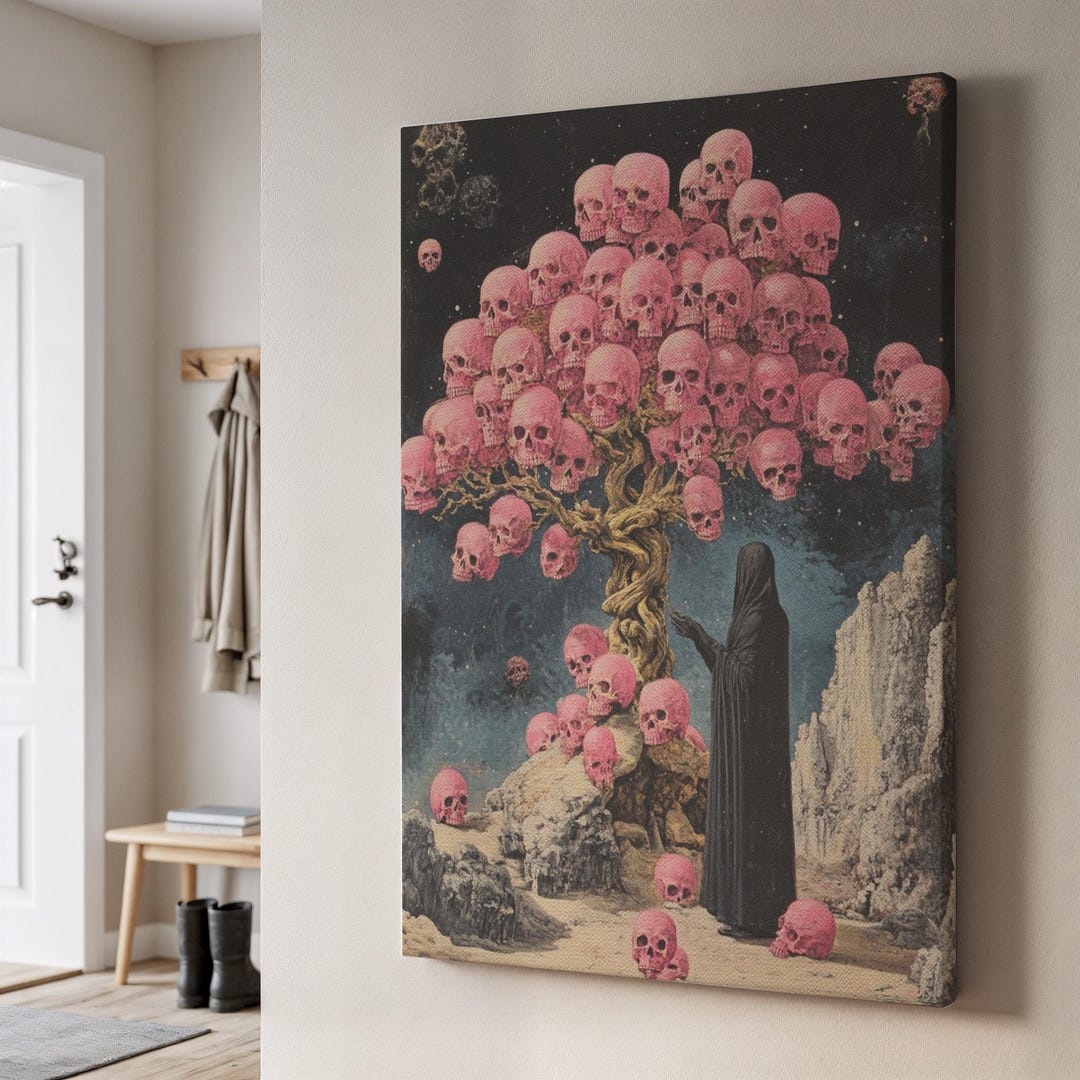 Pink Skull Tree Canvas Art, Gothic Surreal Death Artwork, Dark Fantasy ...