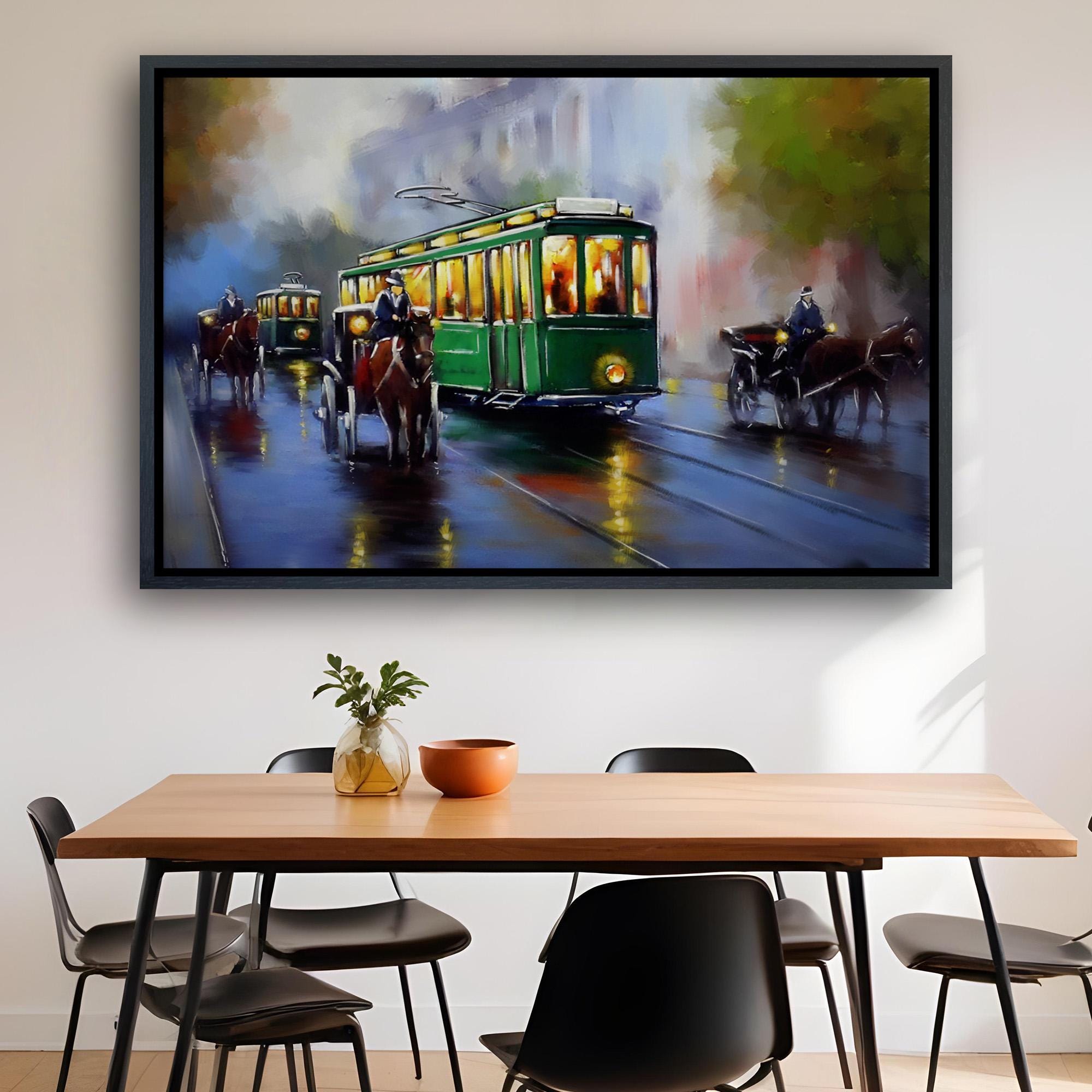 Vintage Tram Retro Oil Painting Style Decorative Canvas Wall Art ...