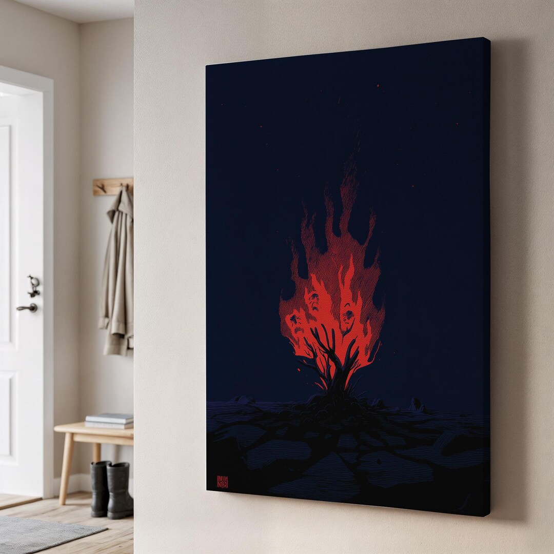 Dark Bonfire Art Print, Red Fire Flames on Black Ground, Surreal Horror ...