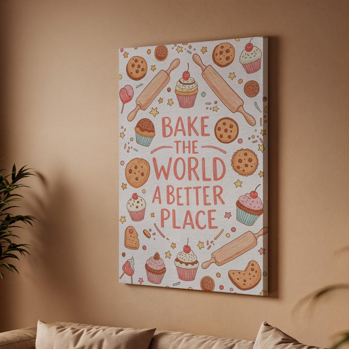 Bake the World A Better Place Canvas Print, Fun Kitchen Wall Art With ...