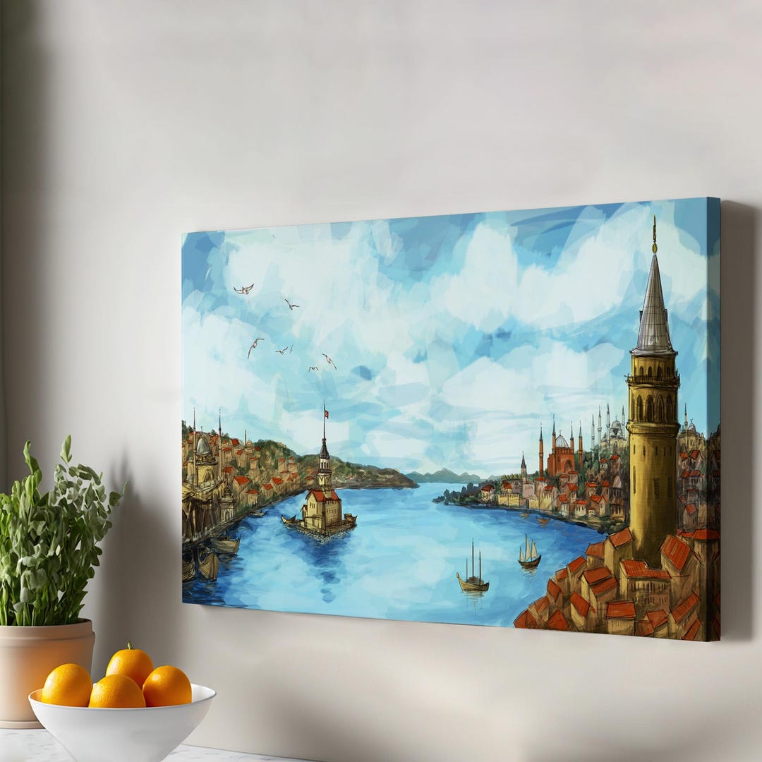 Galata Tower Maiden's Tower and Bosphorus View Art, Office Wall Decor ...