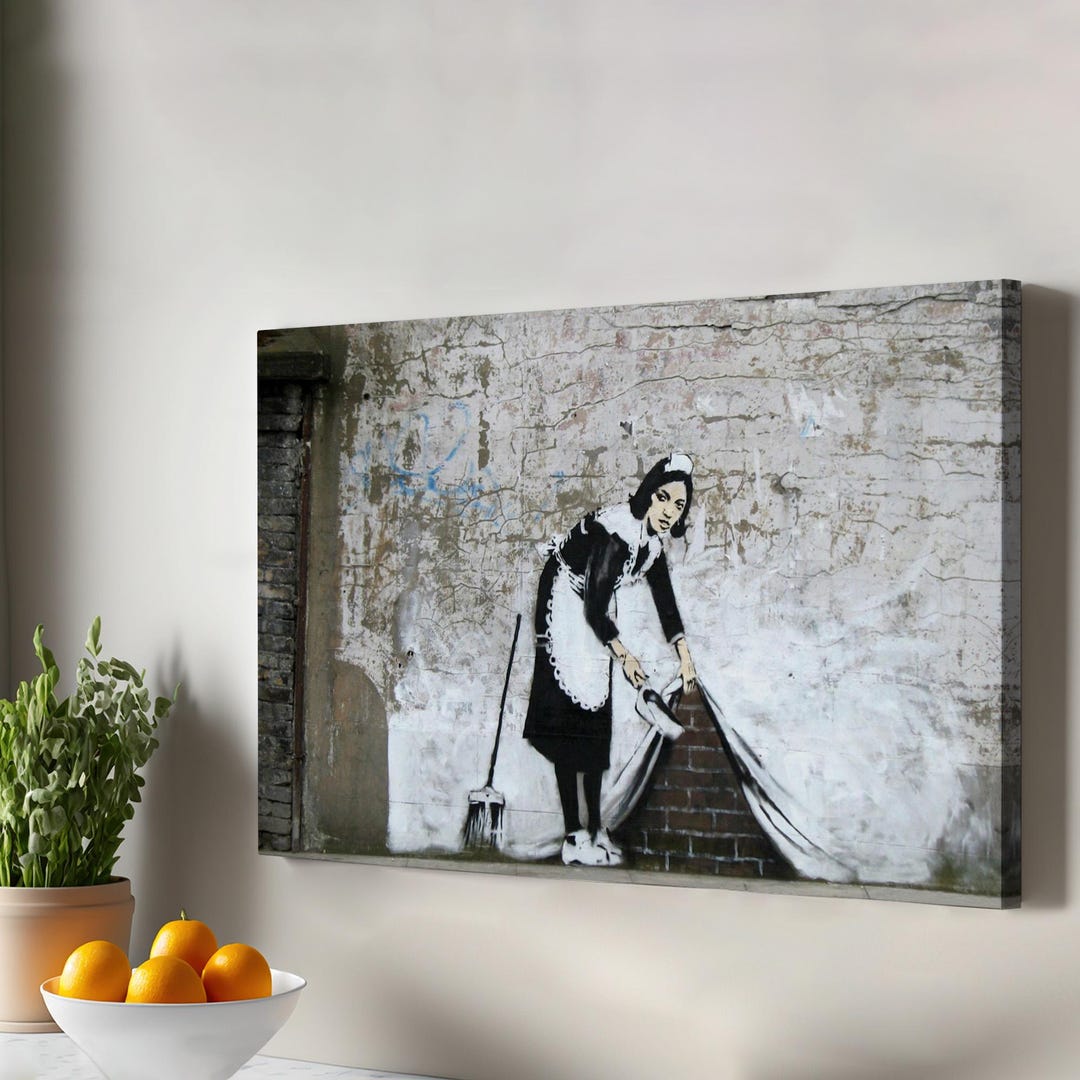 Banksy Cleaning Lady Sweeping the Streets of London Canvas Art ...