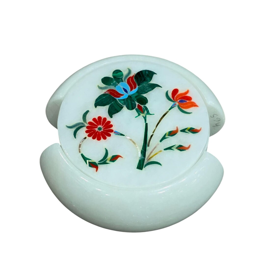 Floral Marble Inlay Coaster Set, Handmade Agra Art - Etsy