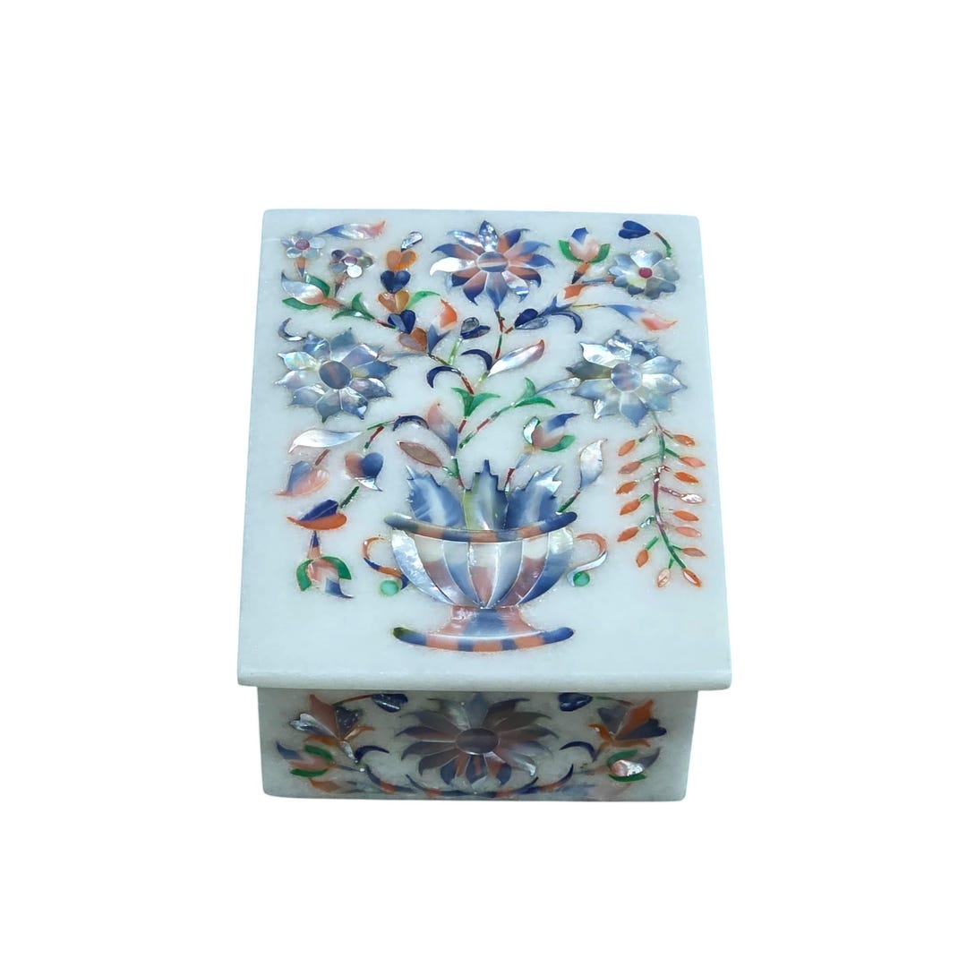 Handcrafted Agra Marble Inlay Jewelry Box, Pietra Dura Art - Etsy
