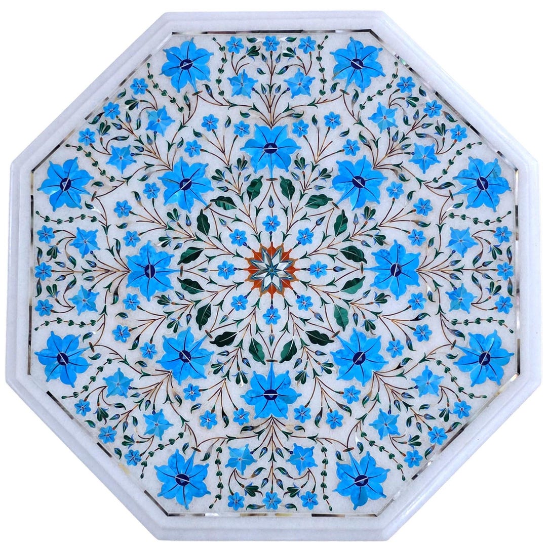 Marble Inlay Table Top: Semi-precious Stone Inlaid, Floral Design - Etsy