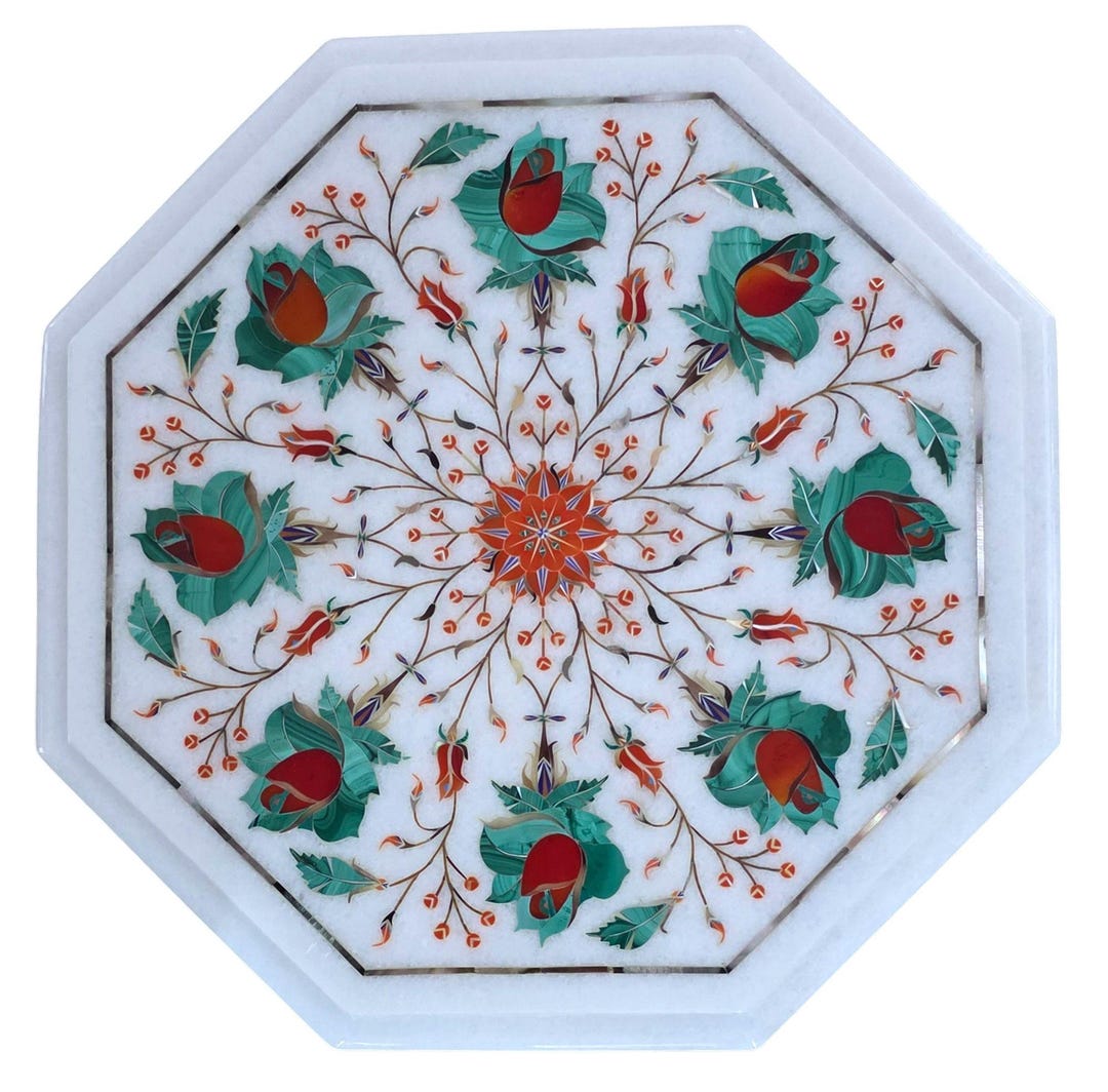 Marble Inlay Table Top – Handmade Floral Inlay Coffee Table, Unique ...