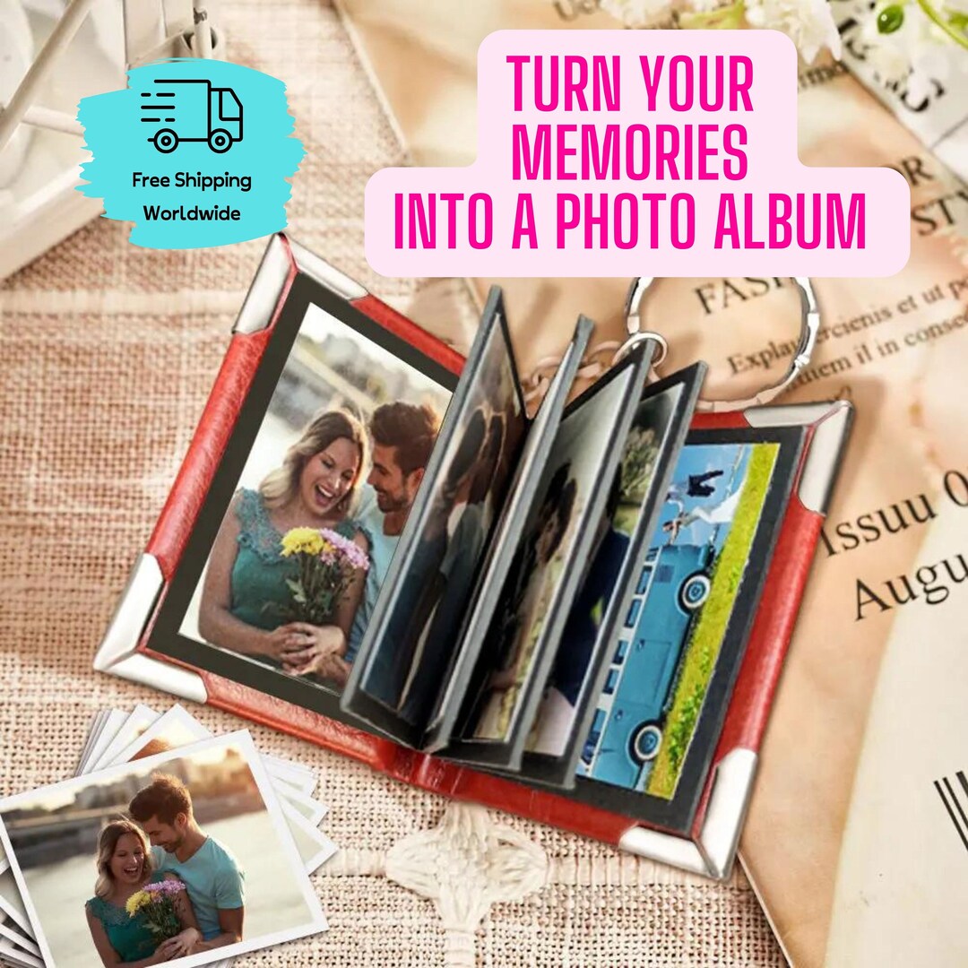 Personalized Mini Photo Album Keychain, Couples Anniversary Keychain ...