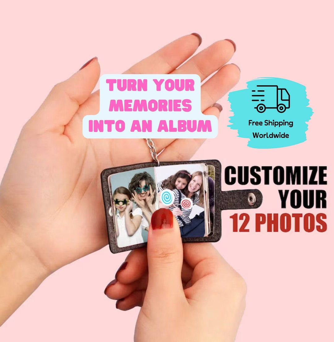 Personalized Mini Photo Album Keychain, Custom Leather Photo Book ...