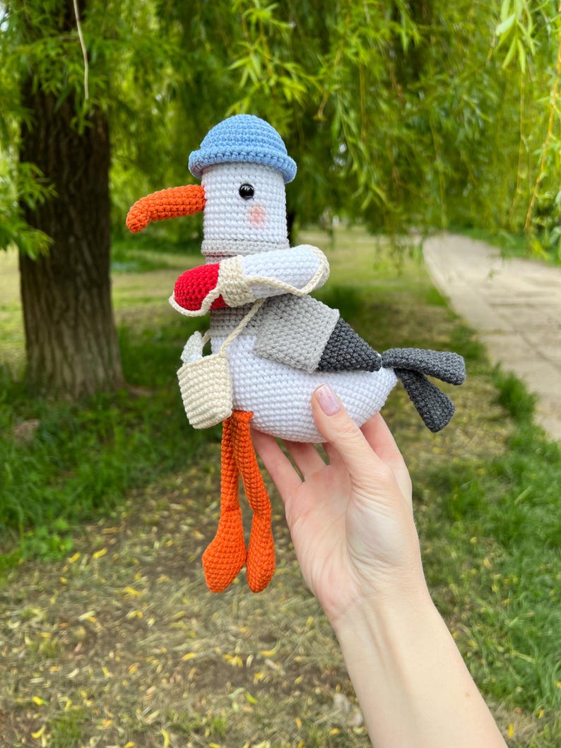 Crochet Plush Seagull With Bag, Ocean Nursery Toy, Organic Soft Stuffed ...
