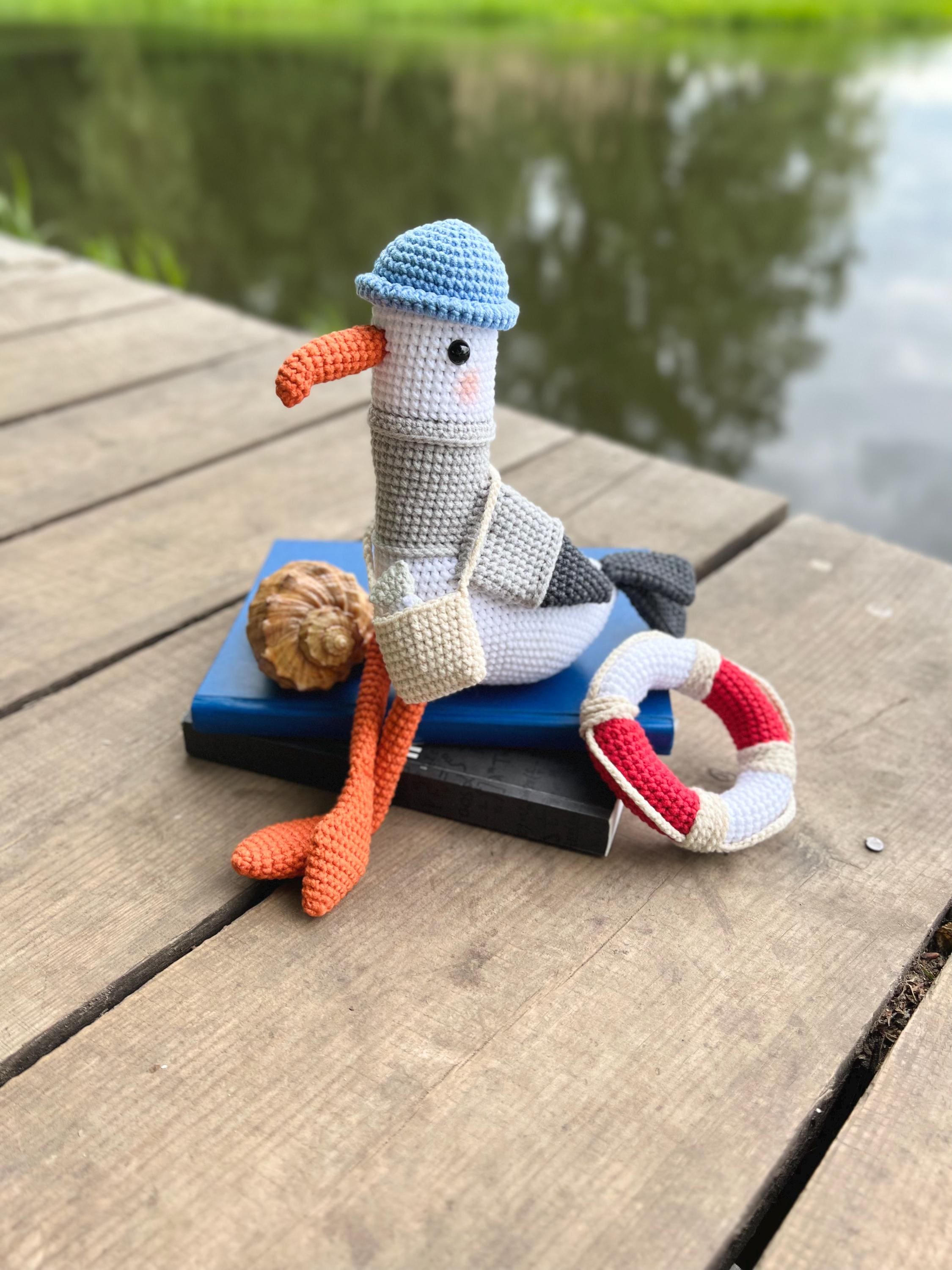 Crochet Plush Seagull With Bag, Ocean Nursery Toy, Organic Soft Stuffed ...