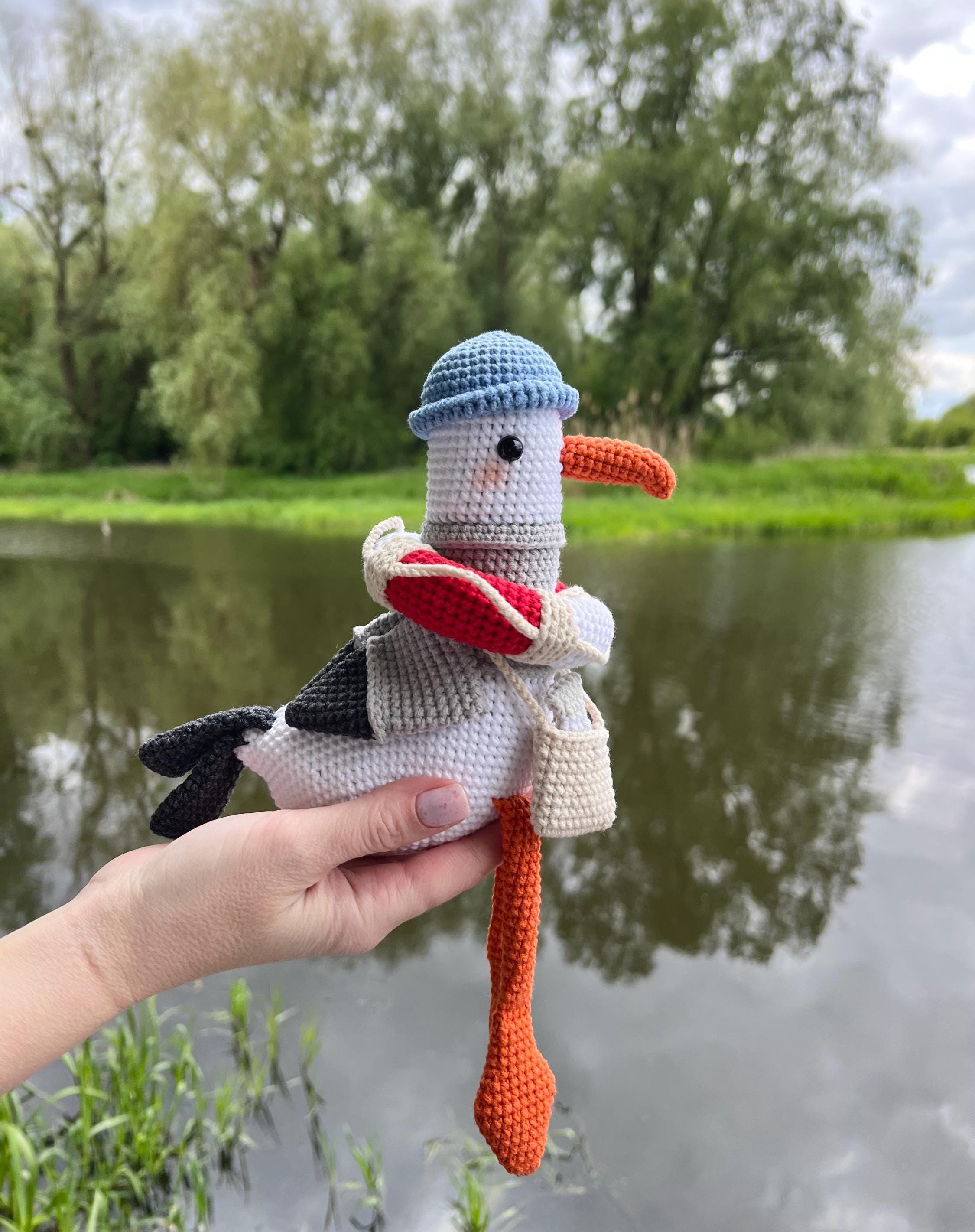 Crochet Plush Seagull With Bag, Ocean Nursery Toy, Organic Soft Stuffed ...