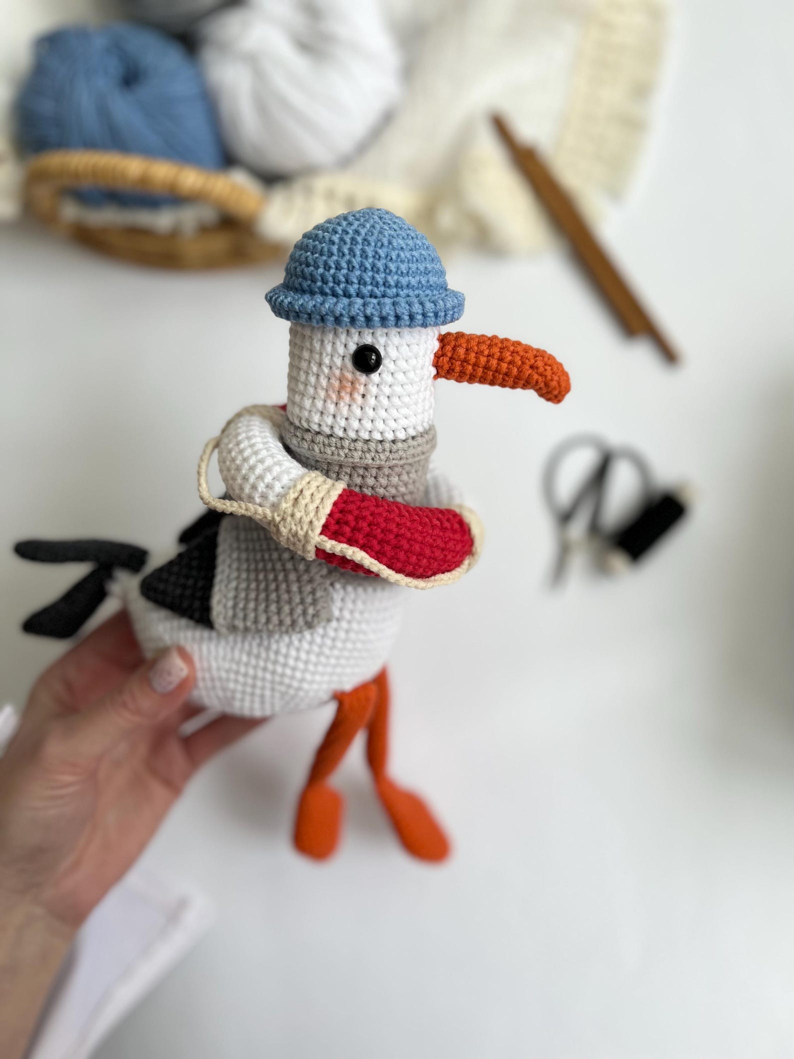 Crochet Plush Seagull With Bag, Ocean Nursery Toy, Organic Soft Stuffed ...