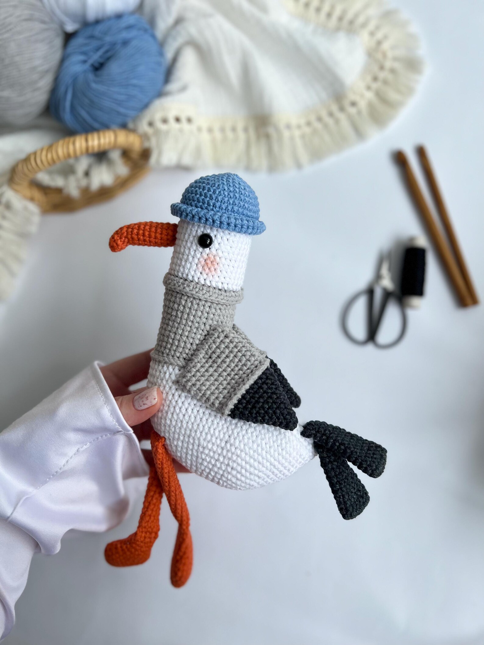 Crochet Plush Seagull With Bag, Ocean Nursery Toy, Organic Soft Stuffed ...