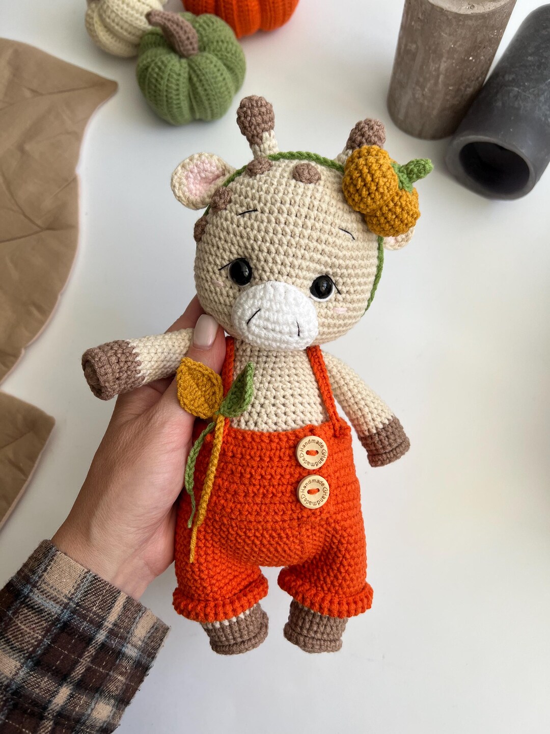 Autumn Crochet Halloween Giraffe With Pumpkin, Cute Safari Crochet Toy ...