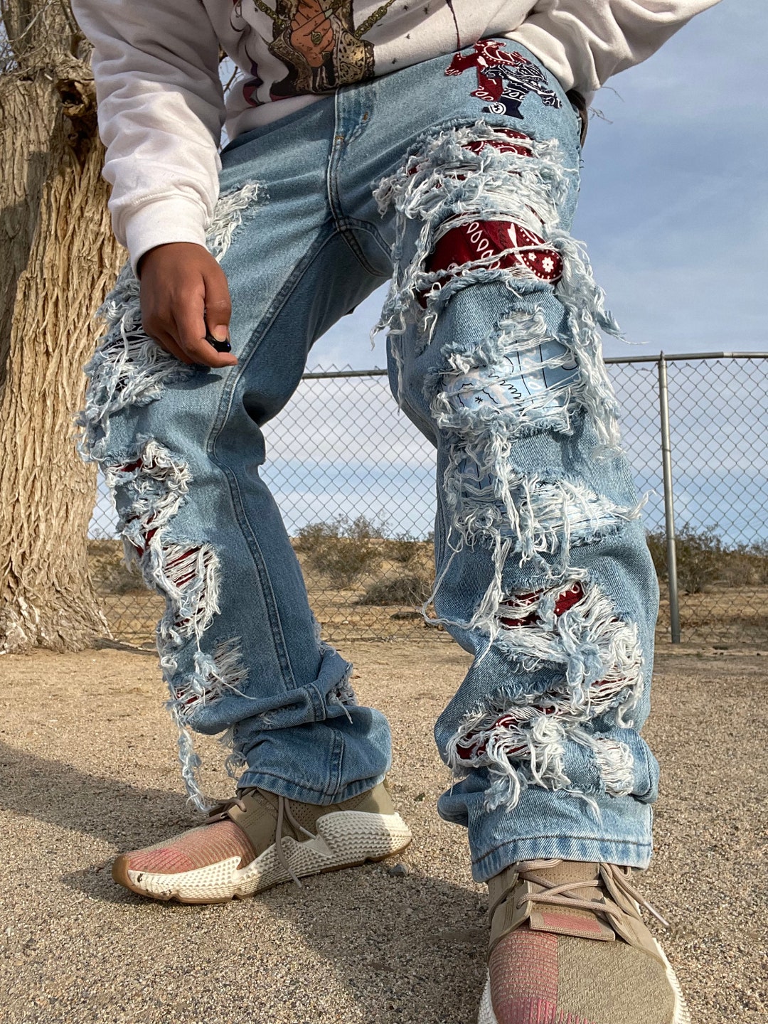 Reworked Jeans, Patched Bandana Custom Denims Upcycled Upcycling ...