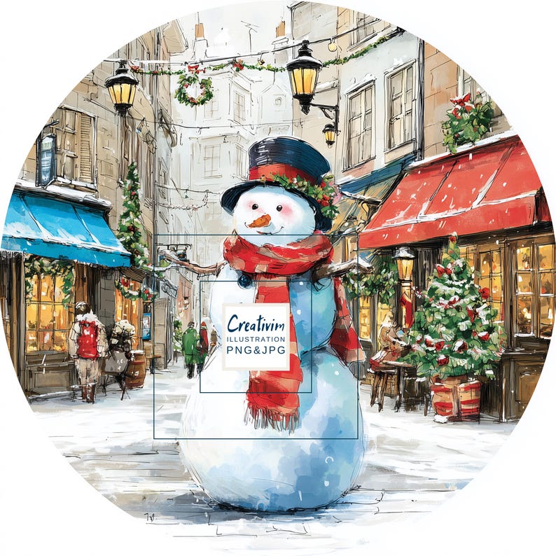 Snowman Decoupage Printable, Christmas Round Snowman Art, 12 Inch ...