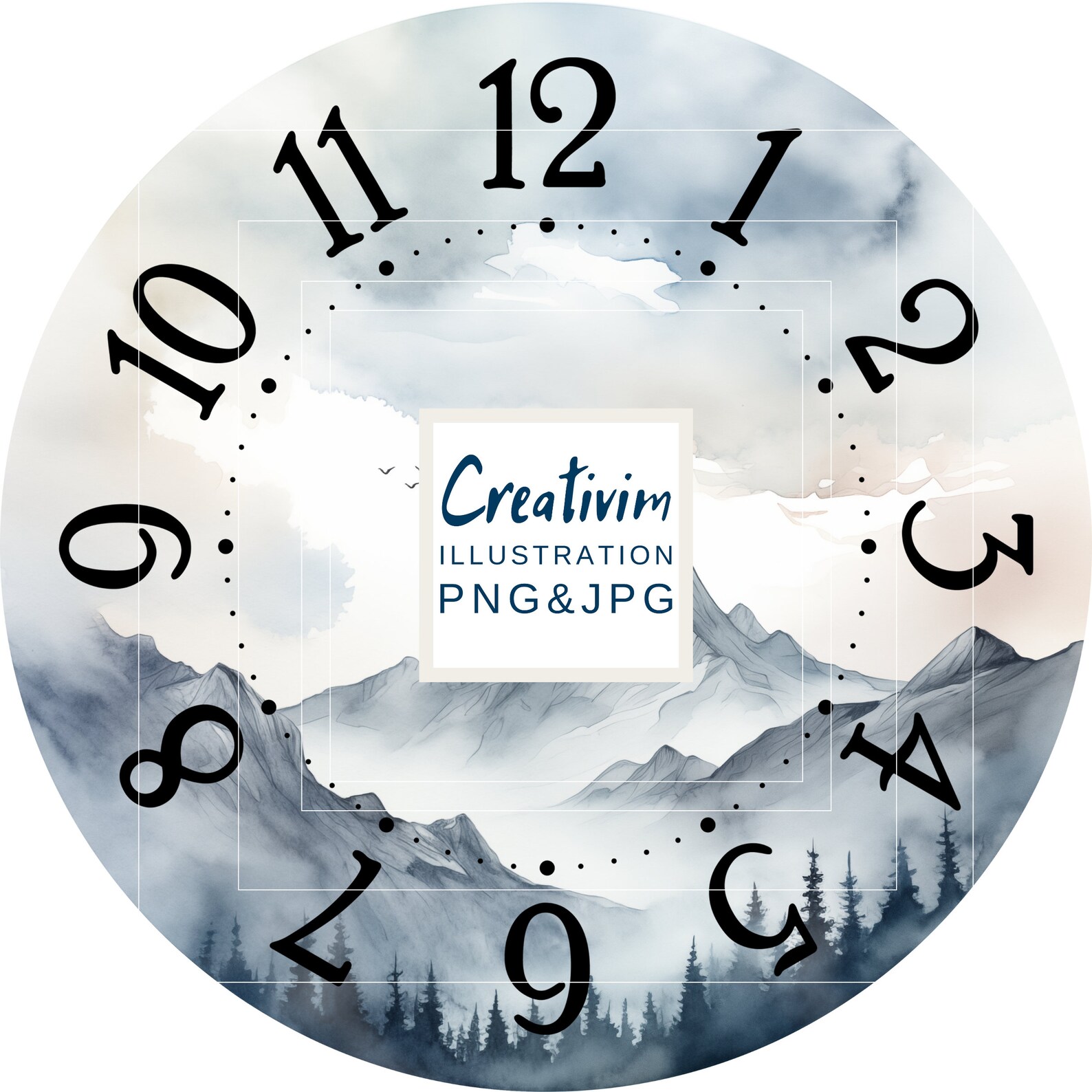 4 Digital Mountain Face Clock JPG 300 Dpi, 4000 Px, Face Clock for ...
