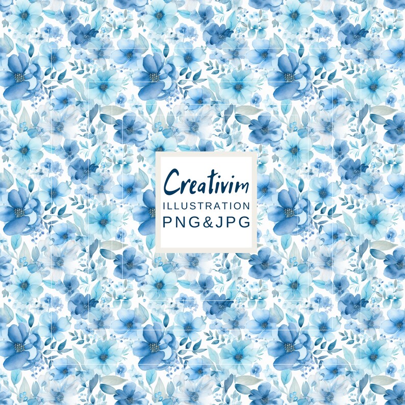 6 Watercolor Blue Flower Seamless Pattern, Watercolor Floral Paper ...
