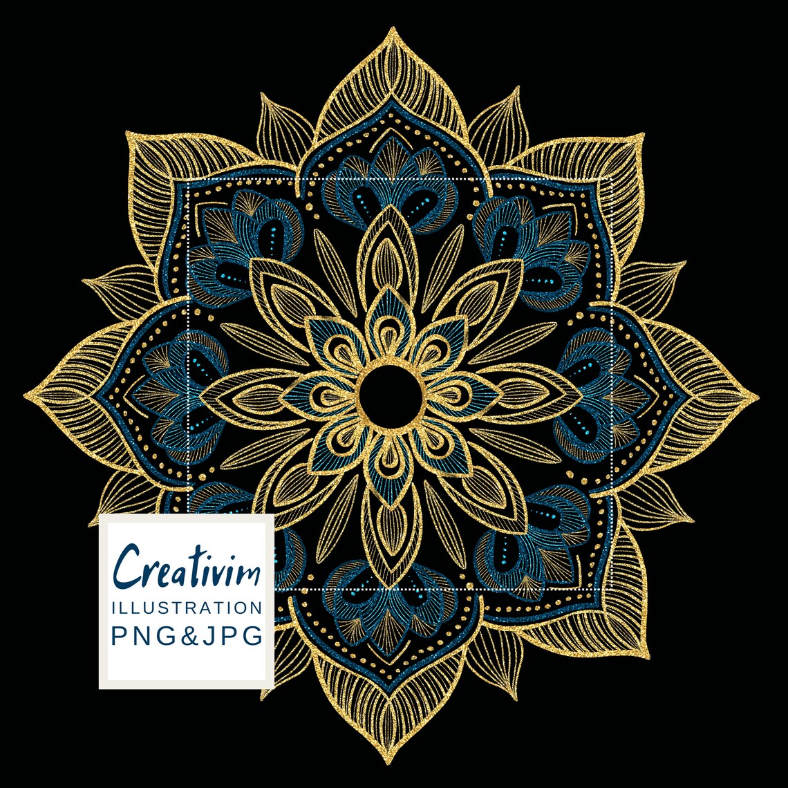 Gold Mandala Clipart PNG, Blue Mandala Png, Glitter Mandala Png ...