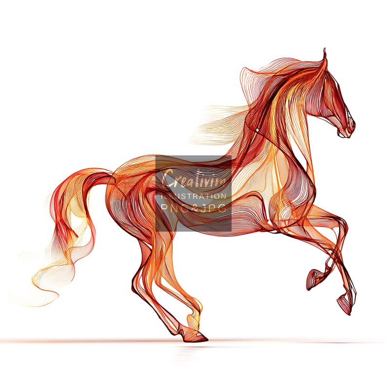 Fiery Horse Line Art Bundle | 10 PNG Transparent + 10 JPG 300 Dpi ...