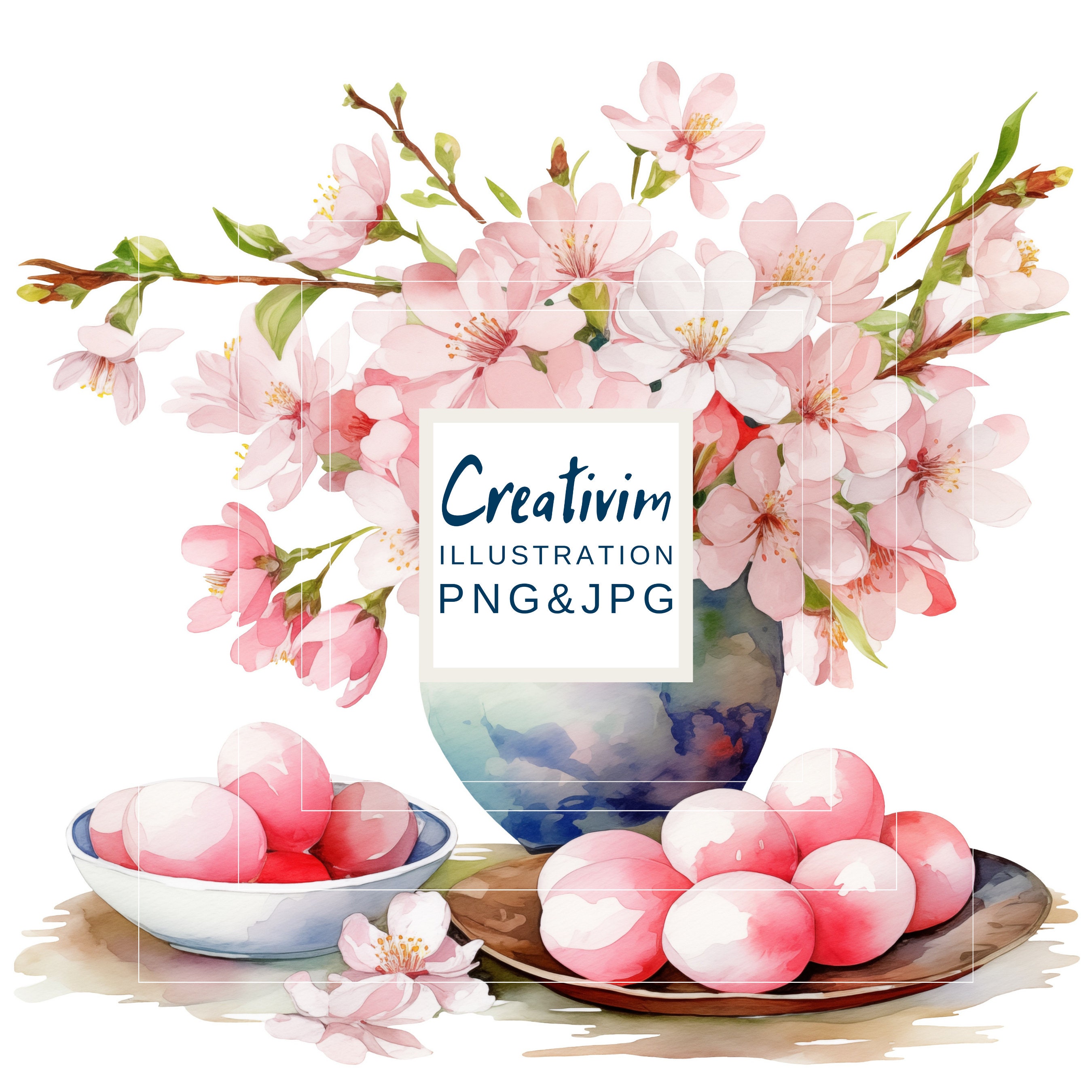 6 Watercolor Easter Clipart, Spring Flowers, Easter Eggs, 6 High ...