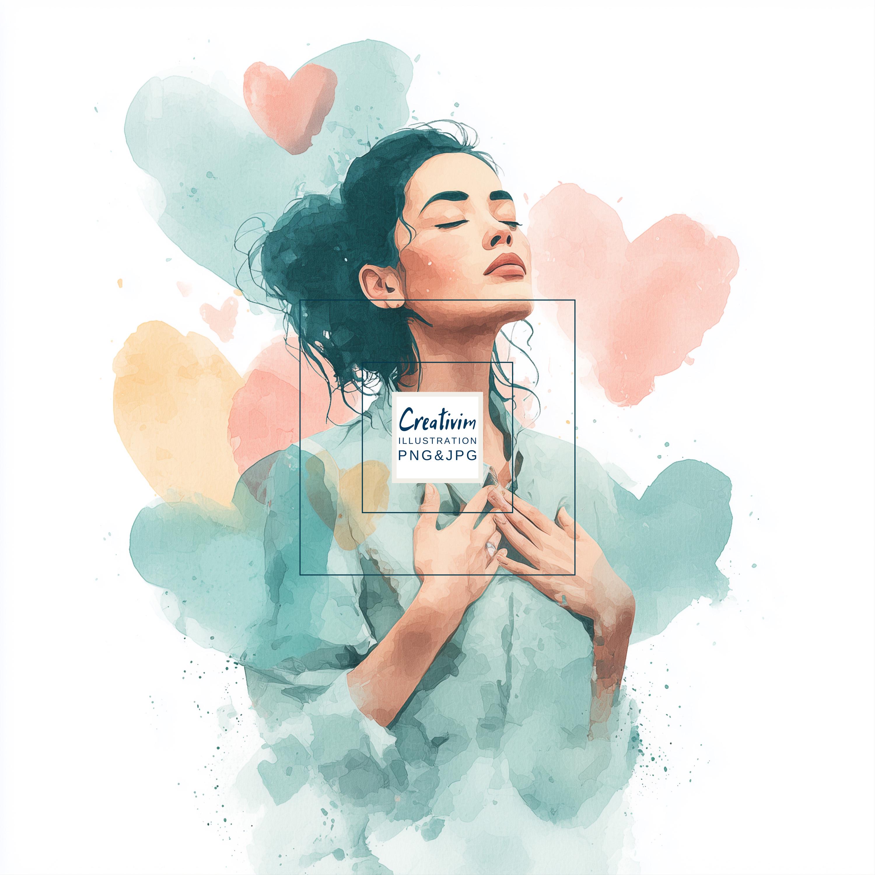 10 Mindfulness Watercolor Woman Printable, Self Love Wall Art, Mental ...