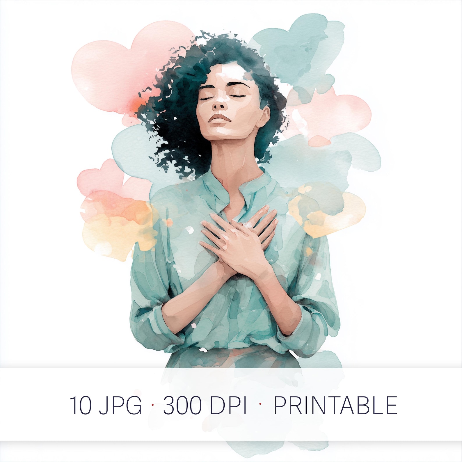 10 Mindfulness Watercolor Woman Printable, Self Love Wall Art, Mental ...