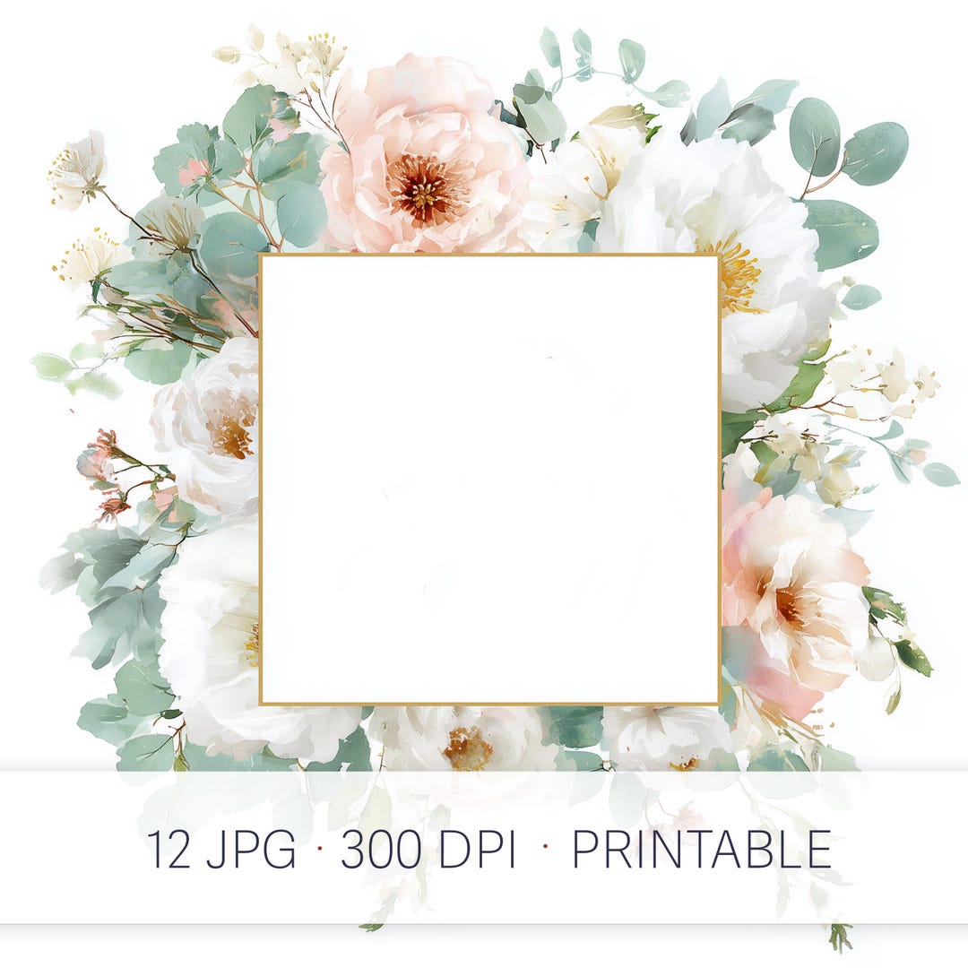 12 Spring Floral Watercolor Frame Set, Printable Botanical Border With ...