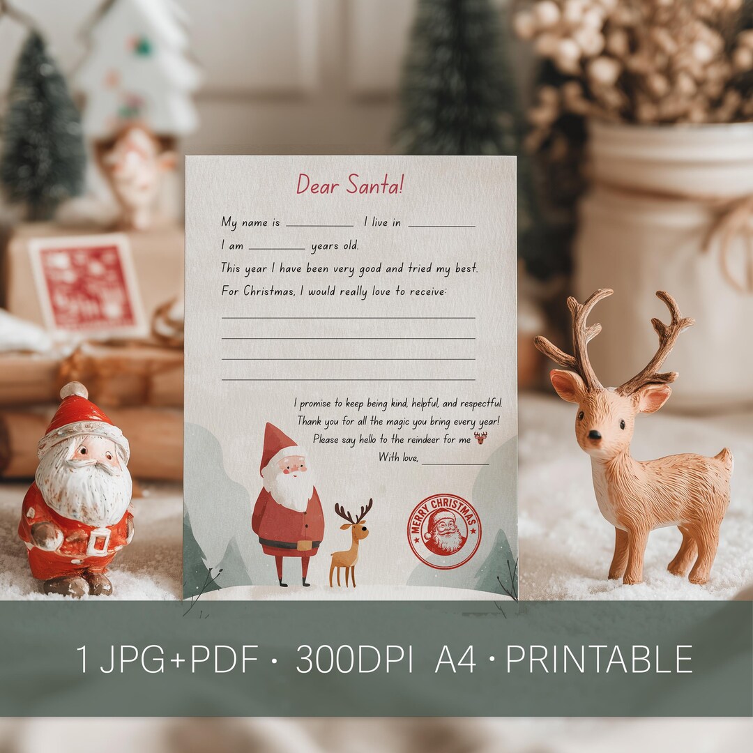 Letter to Santa Printable A4 | Christmas Wish List for Kids | Dear ...