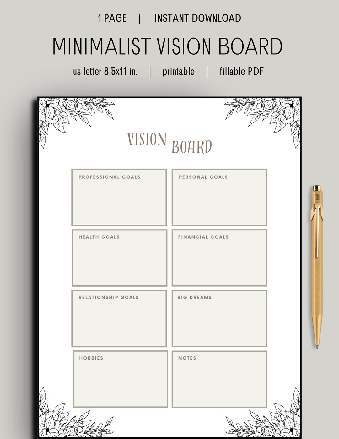 PRINTABLE or DIGITAL PDF Vision Board. - Etsy