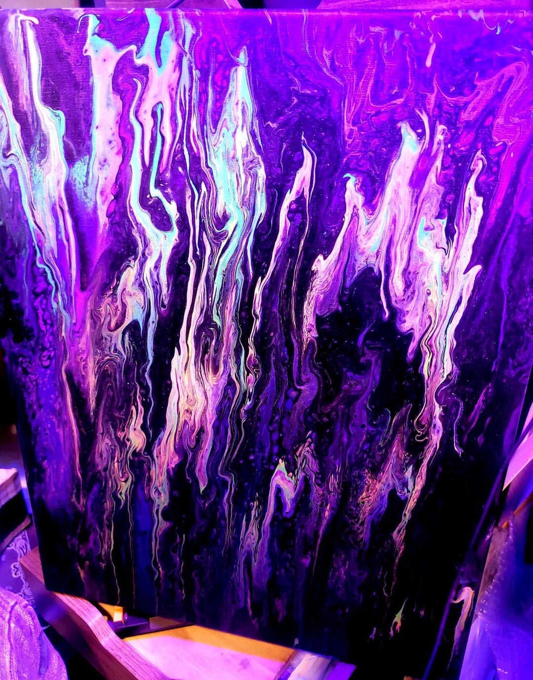 Ignited - UV Reactive Paint Pour on Canvas - Etsy