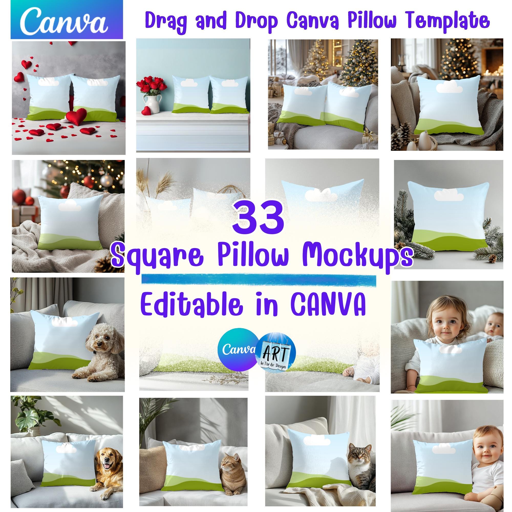 Square Pillow Bundle Mockups , Canva Square Pillow Mockups Drag and ...
