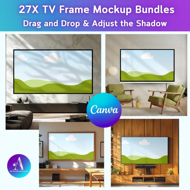 27 Canva TV Frame Mockup Bundle: 16x9 Landscape (digital Download) - Etsy