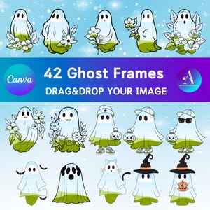 Ghost Canva Frames, Cute Trendy Spooky Ghost Editable Canva Templates ...