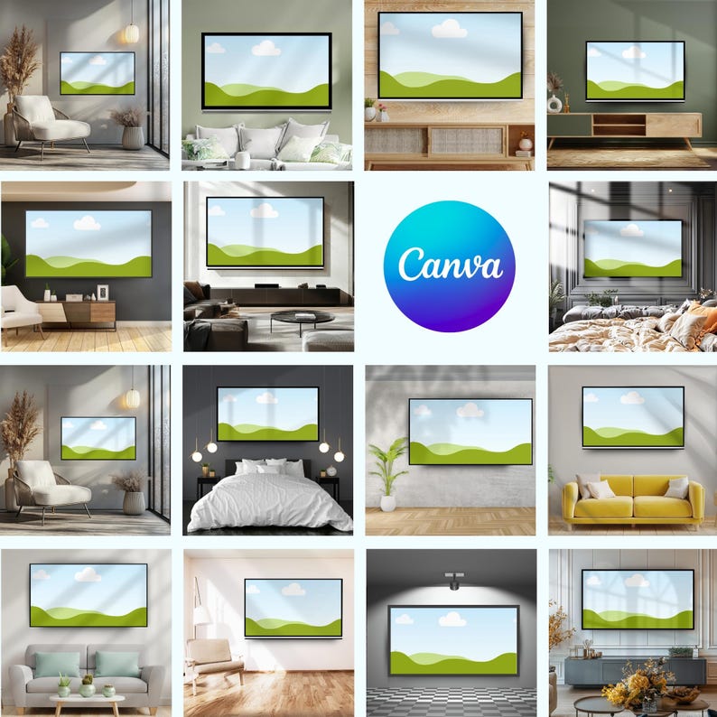 27 Canva TV Frame Mockup Bundle: 16x9 Landscape (digital Download) - Etsy