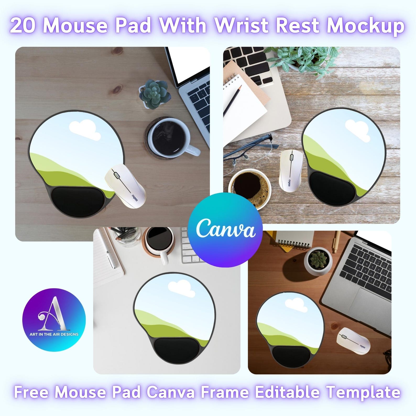 20 Mouse Pad Mockup With Wrist Rest: Canva Template (digital Download ...