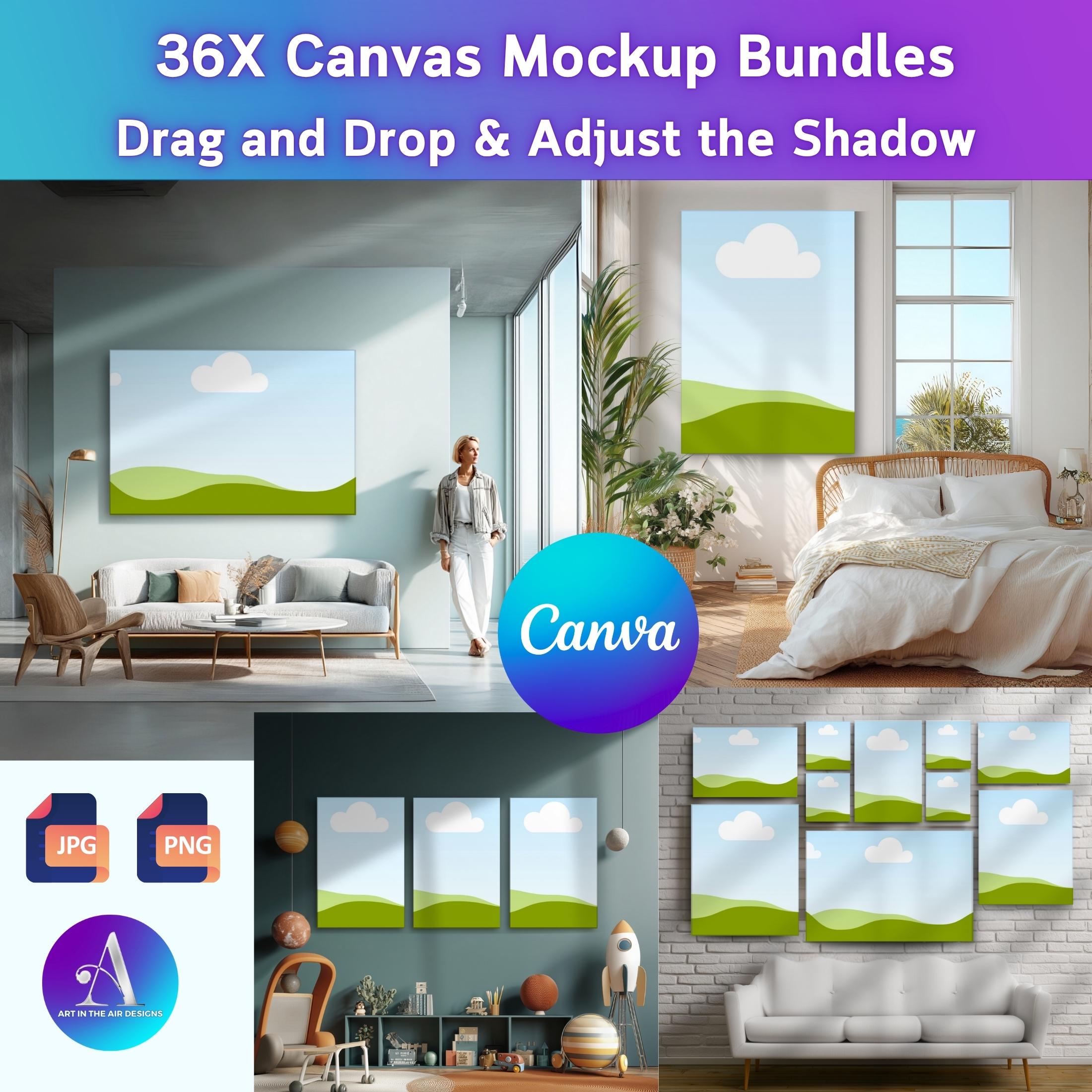 Boho Canvas Mockup Bundle: Wall Art Display (canva Editable, Digital ...
